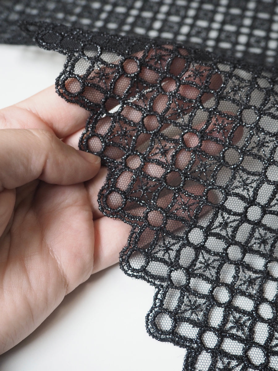 Black Lurex Twinkle Scallop Lace Trim 19cm – The New Craft House
